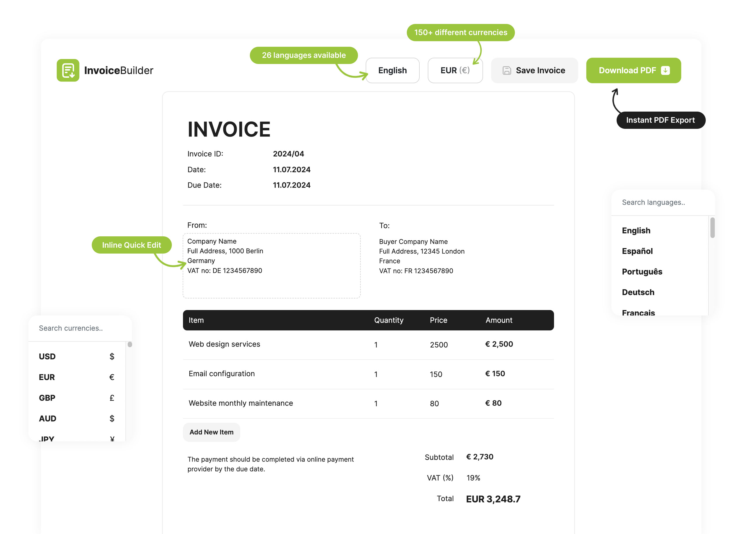Free Invoice Builder | Create and download your invoice in PDF for free